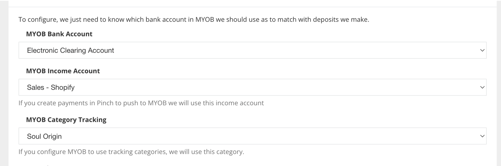 Pinch Account Configuration